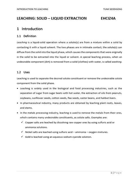 Leaching Solid Liquid Extraction Chapter 2017 Pdf Phase Matter Solubility
