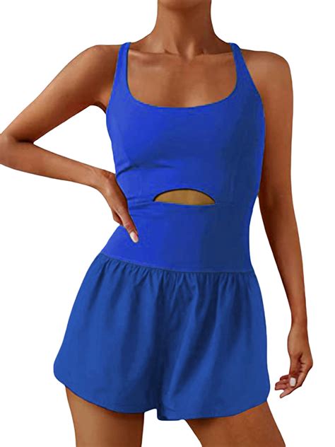 Womens Athletic Workout Romper Summer Cut Out Running One Piece