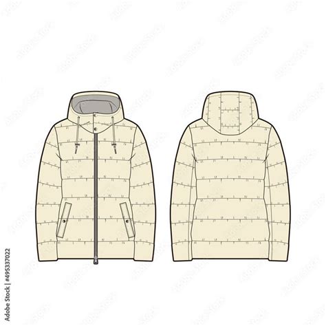 Womens Hooded Down Puffer Jacket Flat Template