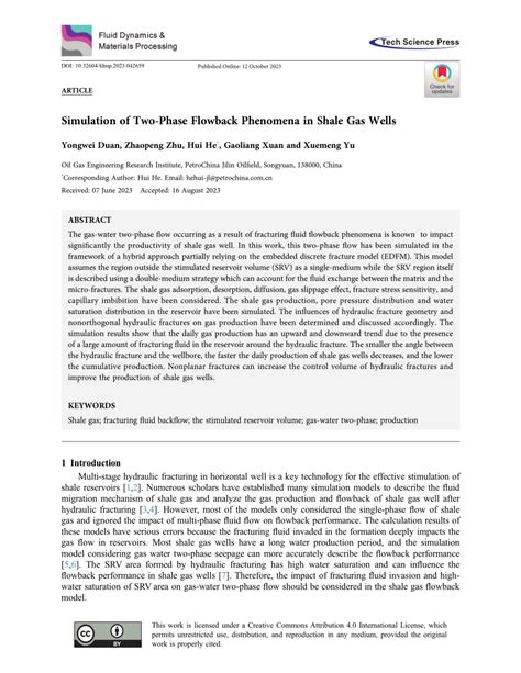 Pdf Simulation Of Two Phase Flowback Phenomena In Shale Gas Wells