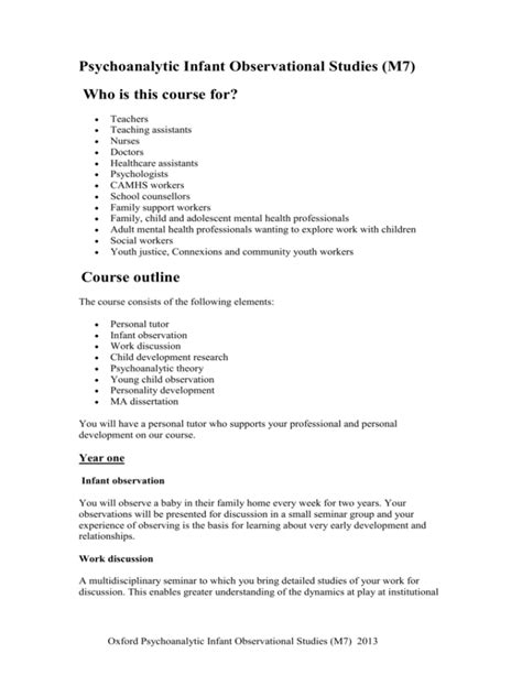 Psychoanalytic Infant Observation Course M7