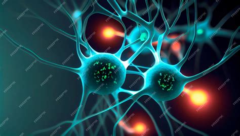 Premium Photo | Conceptual illustration of neuron cells with glowing link knots blue green ...