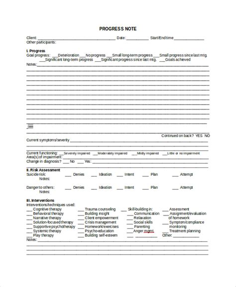 Printable Blank Progress Note Template Free Word Template