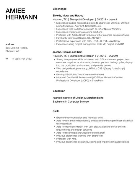 Sharepoint Developer Resume Samples Velvet Jobs