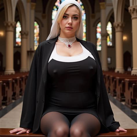 Sexy Blonde Polish Woman Sitting At Cathedral In A Revealing Black And White Nu Seaart Ai
