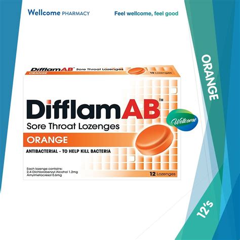 Difflam Ab Anti Bacterial Sore Throat Lozenges Orange Flavour 12s