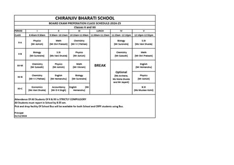 Board Exam Preperation Class Schedule X And Xii Pdf