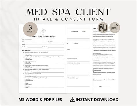Spa Client Intake Form Med Spa Consent Form Editable Spa Consultation