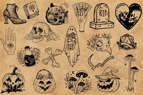 130 Dark And Gothic Tattoo Design Stamps For Procreate Halloween Tattoo