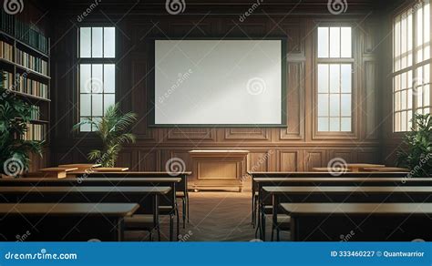 Generative Ai Classroom Interior With White Board Projection Screen And