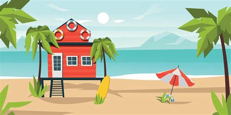 Beach Bungalow House Background Cartoon Tropical Landscape With Sand