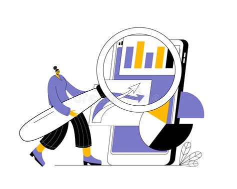 A Girl With A Magnifying Glass Works With Data In The Form Of Various