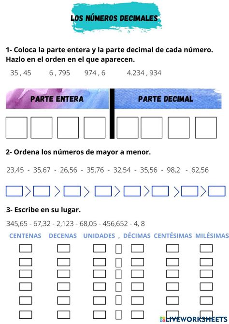 Números Decimales Online Exercise For 4º Live Worksheets