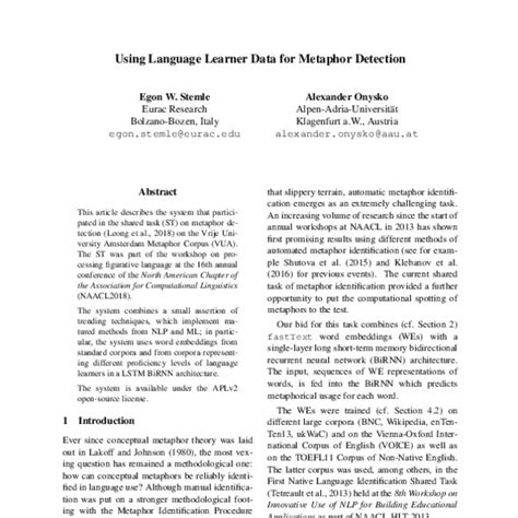Using Language Learner Data For Metaphor Detection Acl Anthology