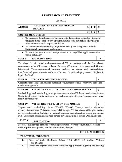 Professional Elective Vertical 3 Pdf Data Compression Virtual Reality