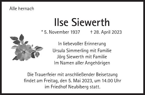 Traueranzeigen Von Ilse Siewerth Sz Gedenkende