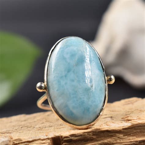 Natural Larimar Ring Gemstone Jewelry Larimar Ring 925 Sterling