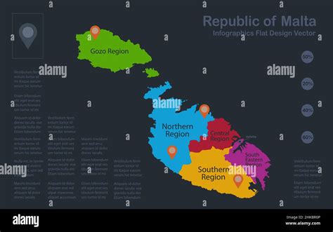 Infographics Malta Regions Map With Names Flat Design Colors Blue