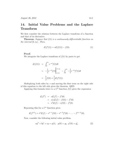 14 Initial Value Problems And The Laplace Transform