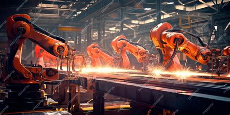 Premium Ai Image Industrial Robots Assembling And Welding Components