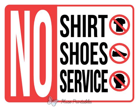 Printable Landscape No Shirt No Shoes No Service Sign Free Download
