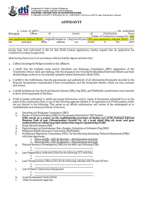 Pcab 2025 Contractor Affidavit License Application Revision 01 Studocu