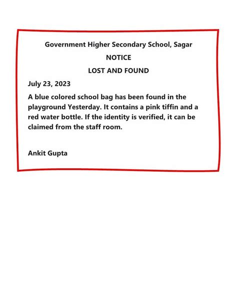Lost And Found You Have Found A School Bag In Your School Compound