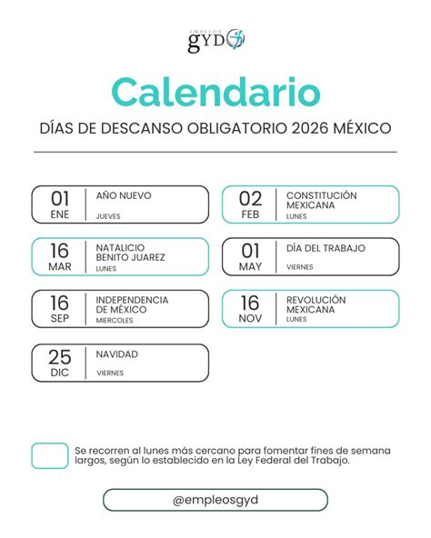 Empleos 📅 Calendario De Días Festivos Y Descansos Obligatorios 2026