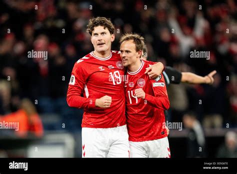 Denmarks Jonas Wind And Mikkel Damsgaard Right Celebrate During A