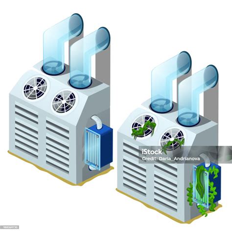 새로운 그리고 조류 증 류 기 및 정수기 흰색 배경에 고립 막힌 산업 장비입니다 벡터 일러스트 레이 션 등측투영법에 대한 스톡 벡터 아트 및 기타 이미지 Istock