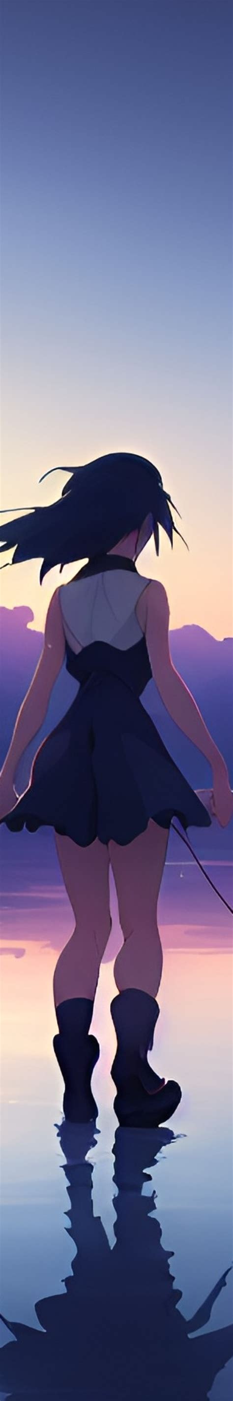 1500x9000 Anime Girl In Gradient Evening Ocean 1500x9000 Resolution