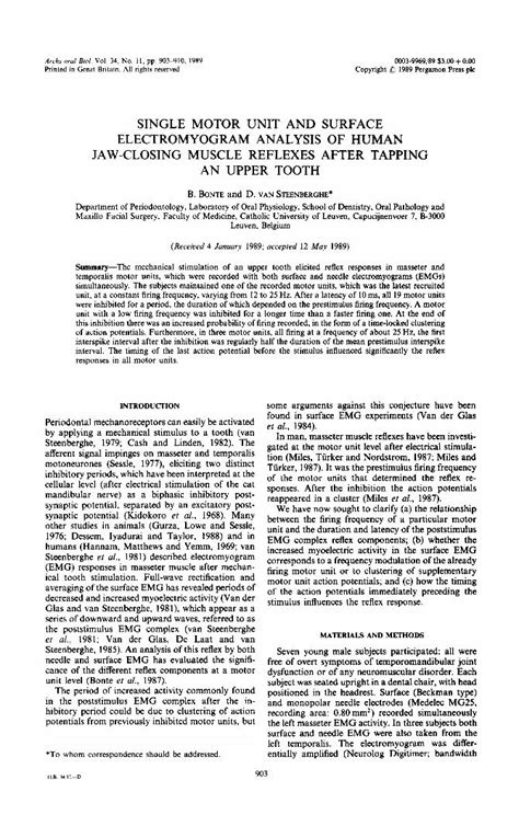 Pdf Single Motor Unit And Surface Electromyogram Analysis Of Human Jaw Closing Muscle Reflexes