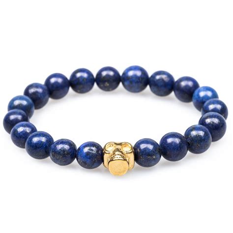 Alexandria Lapis Lazuli Gold Skull Bracelet Mens Beaded Bracelets Otaa