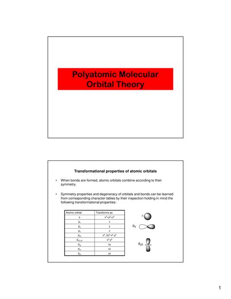 Polyatomic Molecular Orbital Theory