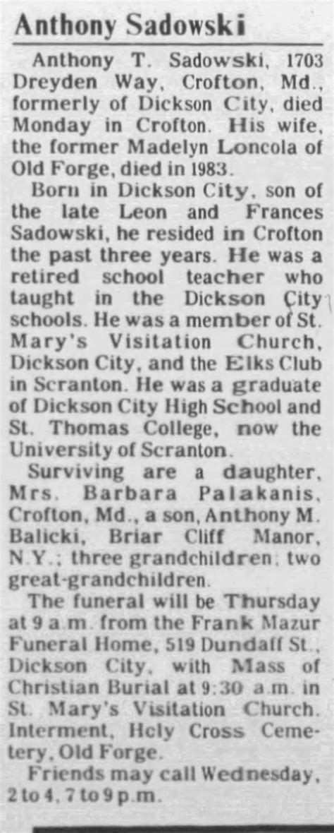 Obituary For Anthony T Sadowski ™