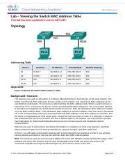 Lab Viewing The Switch MAC Address Table STU Docx Lab Viewing The Switch MAC Address