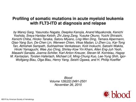Profiling Of Somatic Mutations In Acute Myeloid Leukemia With Flt3 Itd At Diagnosis And Relapse