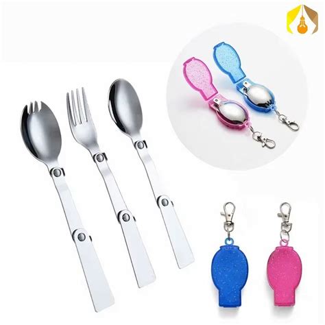 Stainless Steel Folding Spoon Outdoor Portable Three Fold Spoon Fork