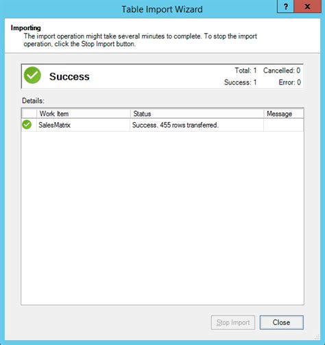 Click Close On The Successful Completion Of The Import