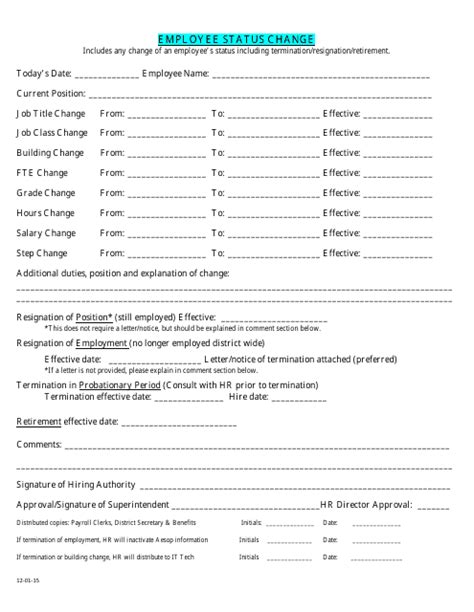 Employee Status Change Form Fill Out Sign Online And Download PDF Templateroller