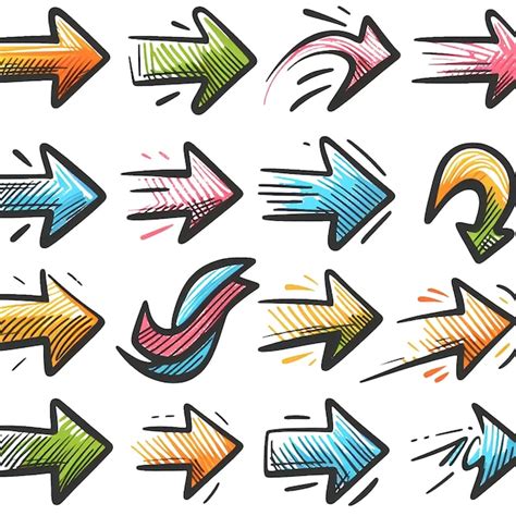 Premium Psd A Playful Showcase Of Scribble Arrow Strokes In Diverse Colors And Directions