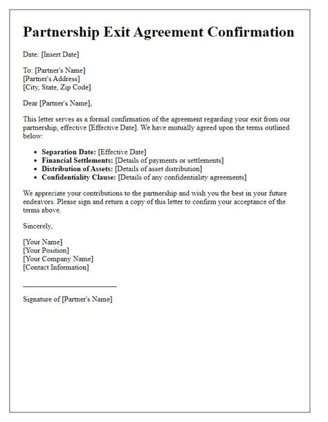 Letter Template For Partnership Exit Agreement Free Samples In Pdf