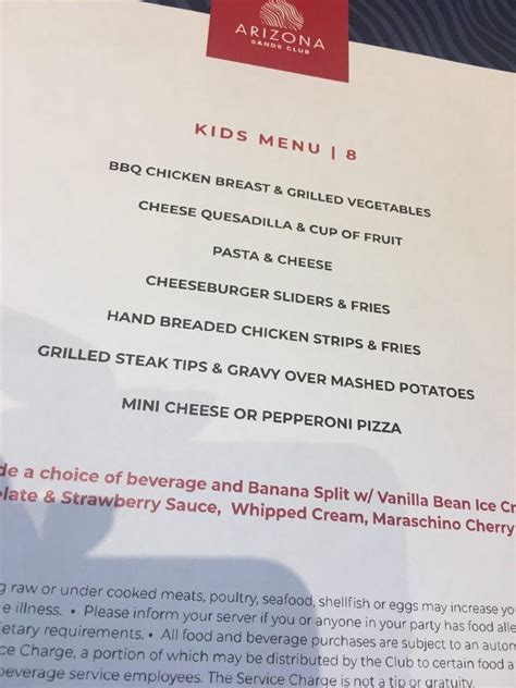 Menu At Arizona Sands Club Tucson 565 N Cherry Ave Fl 5