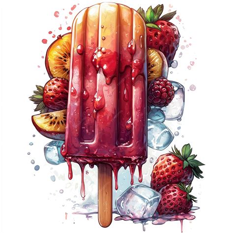 Summer Fruit Popsicle With Ice Cubes And Dripping Syrup Premium Ai Generated Image