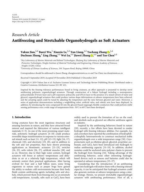 Pdf Antifreezing And Stretchable Organohydrogels As Soft Actuators