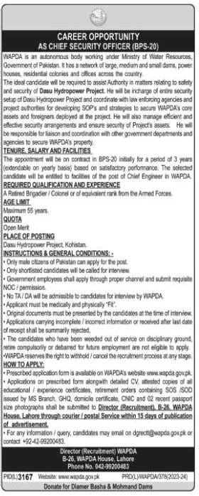 Chief Security Officer Wapda Lahore Pakistan Icon Of Jobs Pakistan And International