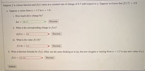 solved suppose f is a linear function and f x varies at a