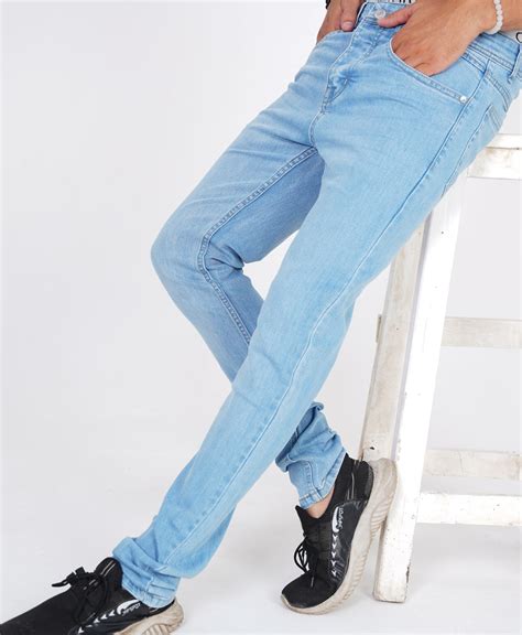 Mens Straight Fit Sky Blue Denim Jeans Bold And Bare