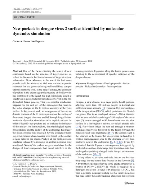 Pdf New Pockets In Dengue Virus 2 Surface Identified By Molecular Dynamics Simulation