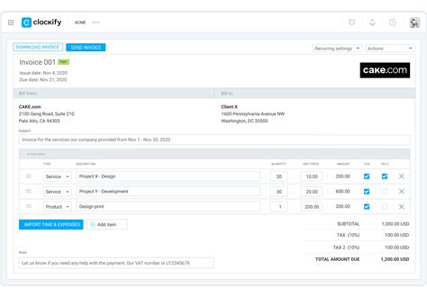 Invoicing Clockify Features